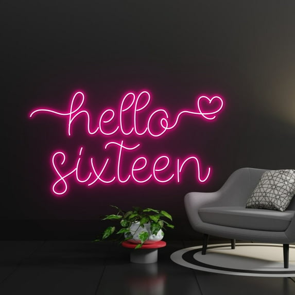 Handmadetneonsign Hello Sixteen 16th Birthday Decorations For Her Gifts ...