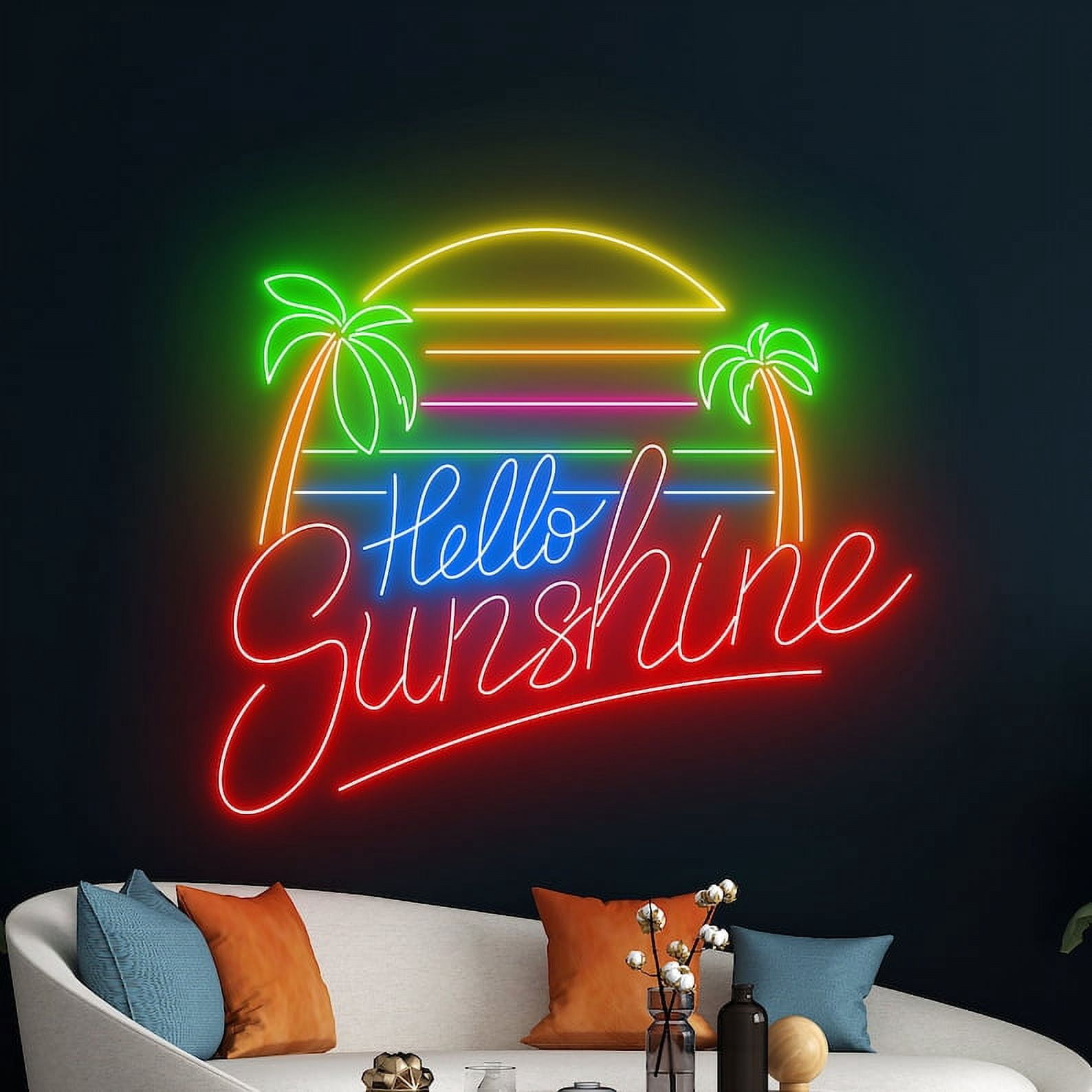 Handmadetneonsign Hello Sunshine Neon Sign, Summer Palm Tree Neon Sign ...
