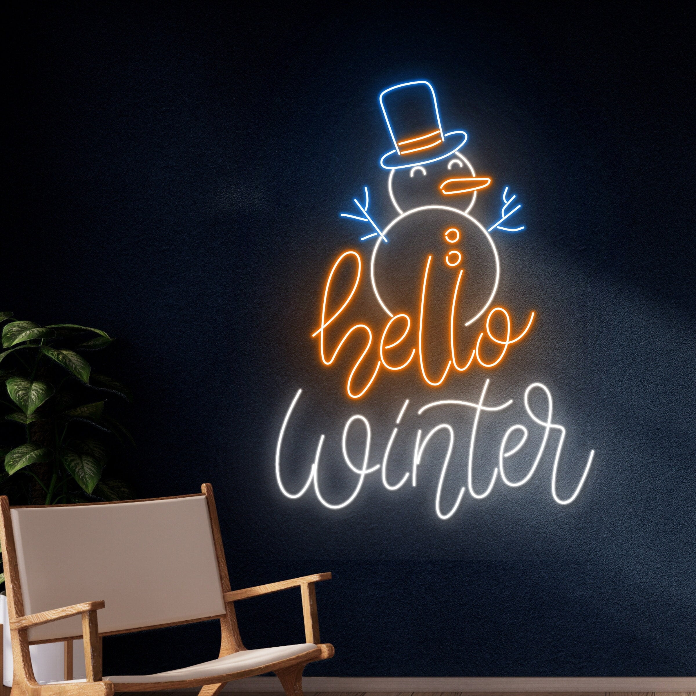 Handmadetneonsign Hello Winter Neon Sign, Snowman Led Sign, Winter Neon ...