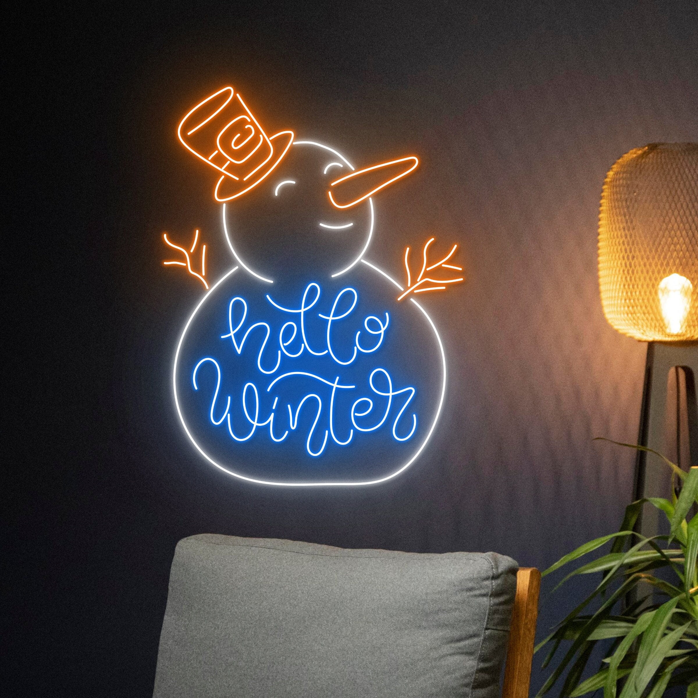 Handmadetneonsign Hello Winter Neon Sign, Snowman Led Sign, Winter Neon ...