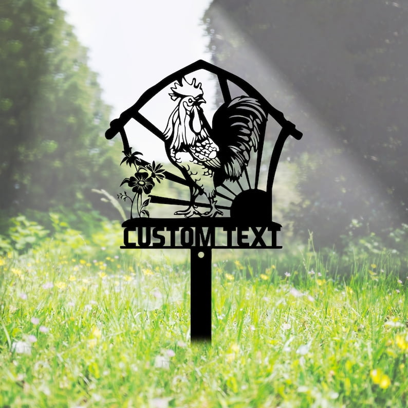 Handmadetneonsign Hen Memorial Metal With Stake, Rooster Stake Metal ...