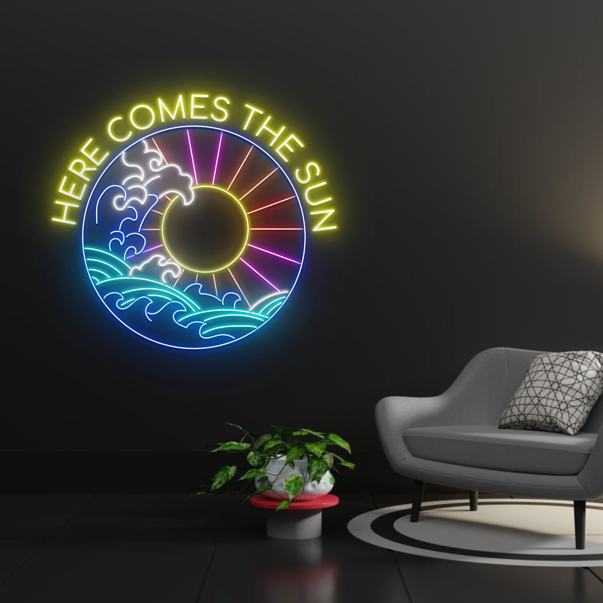 Handmadetneonsign Here Comes The Sun Neon Sign, Sun Wave Led Sign, Wave ...