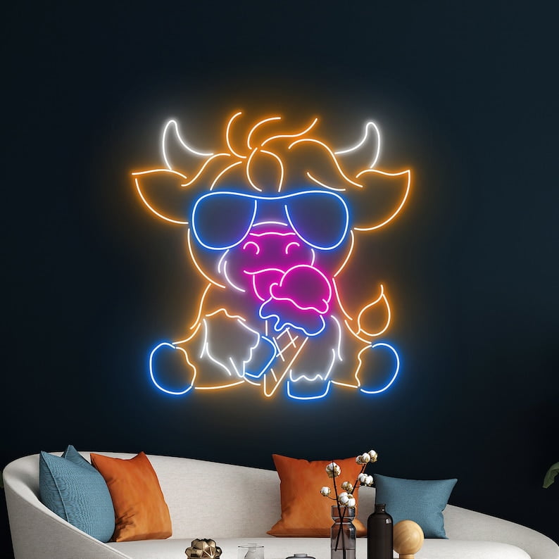 Handmadetneonsign Highland Cow Ice Cream Neon Sign, Highland Cow Ice ...