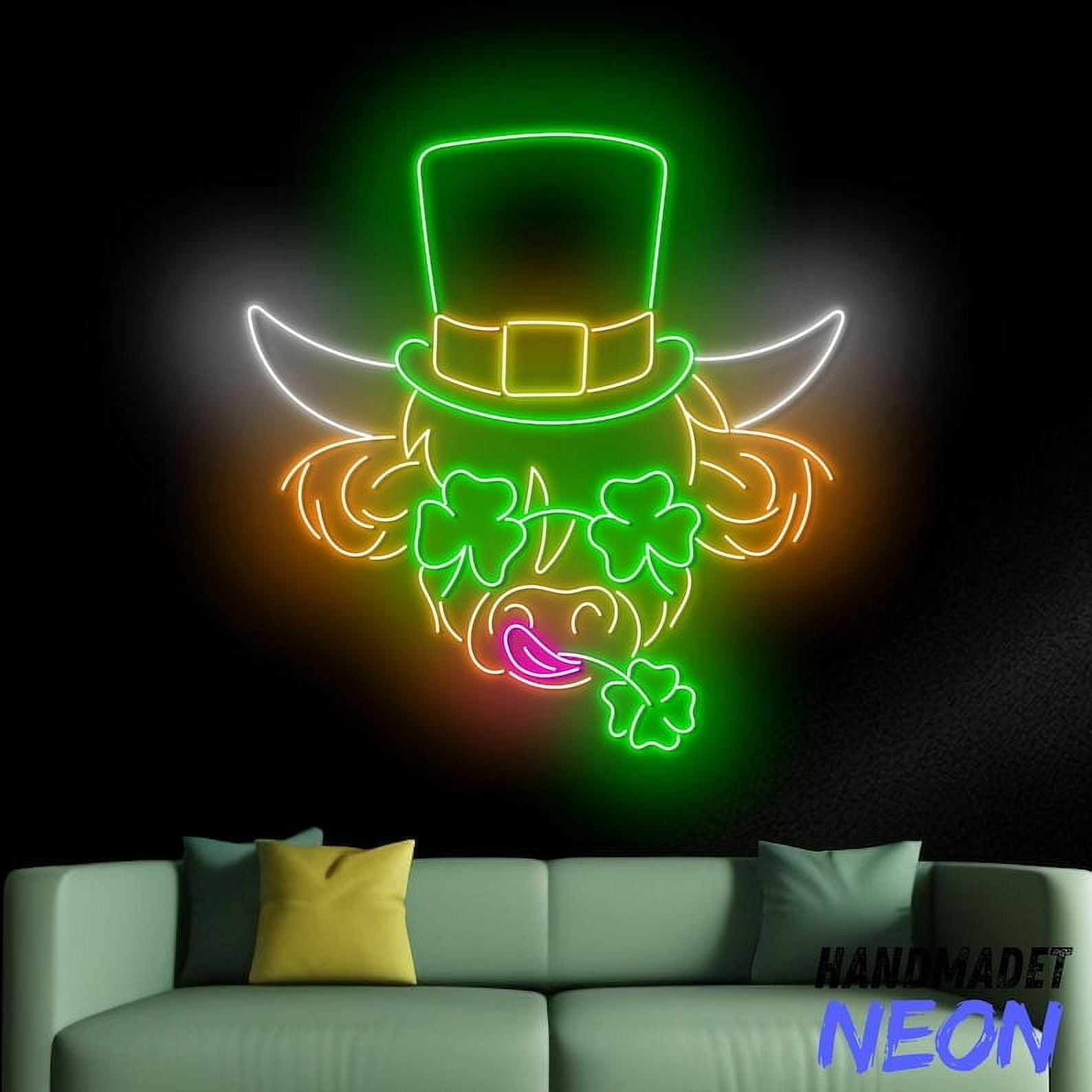 Handmadetneonsign Highland Cow Shamrock Neon Sign, Cow Neon Light For ...