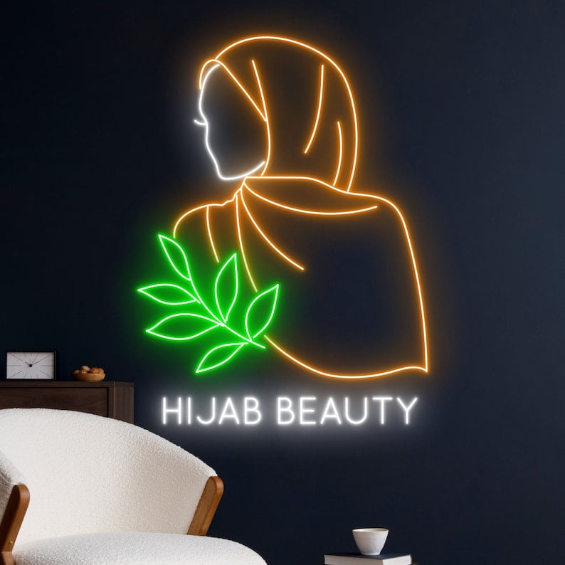 Handmadetneonsign Hijab Woman Face Led Sign, Hijab Beauty Neon Sign ...