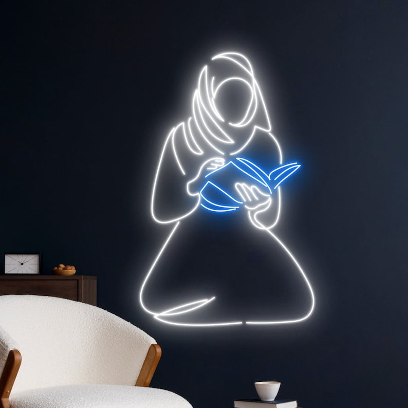 Handmadetneonsign Hijab Woman Read Book Led Sign, Hijab Beauty Neon ...