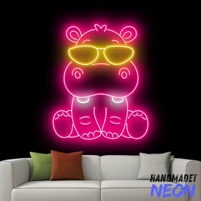 Handmadetneonsign Hippopotamus Neon Sign, Hippo Led Light, MooDeng ...