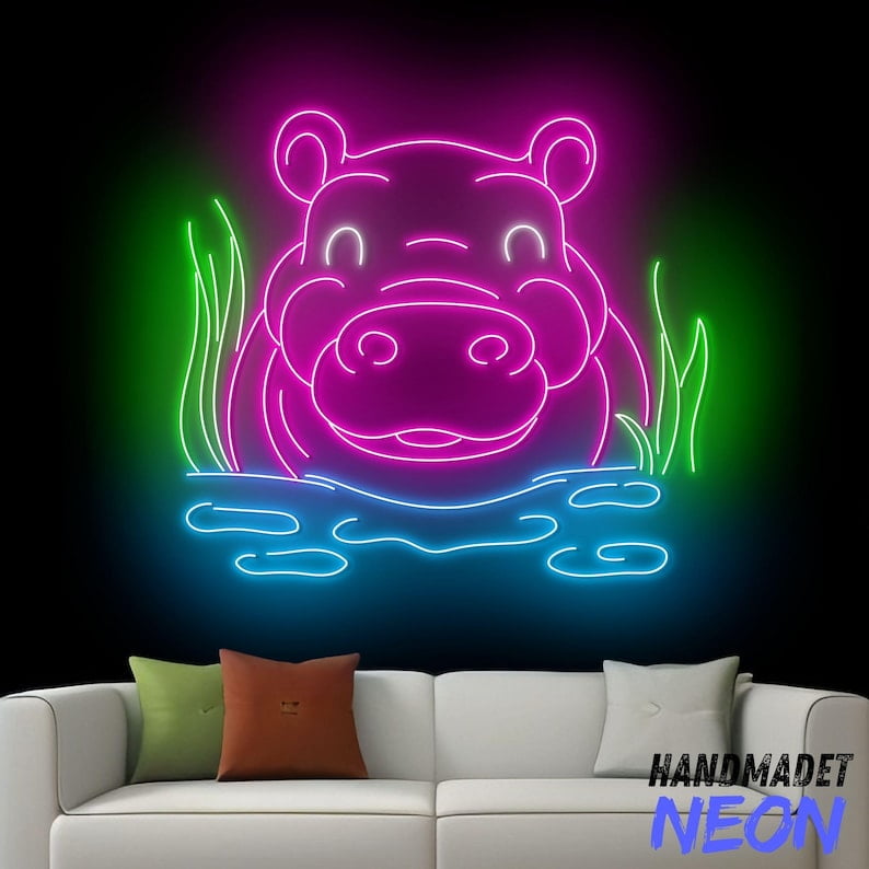 Handmadetneonsign Hippopotamus Neon Sign, Hippo Led Sign, Hippo Wall ...