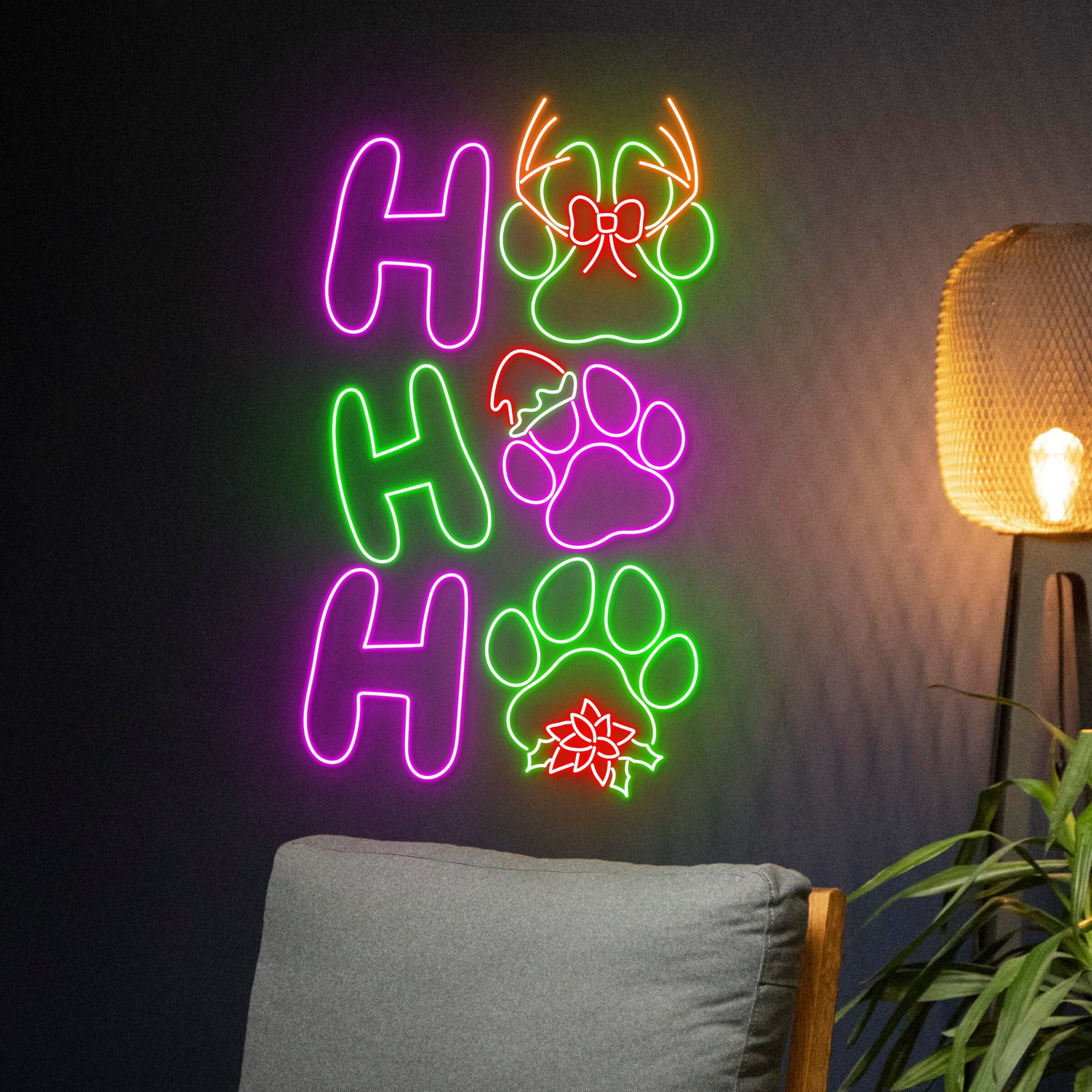 Handmadetneonsign Ho Ho Ho Paw Led Sign, Paw Hohoho Neon Sign, Dog Paw ...