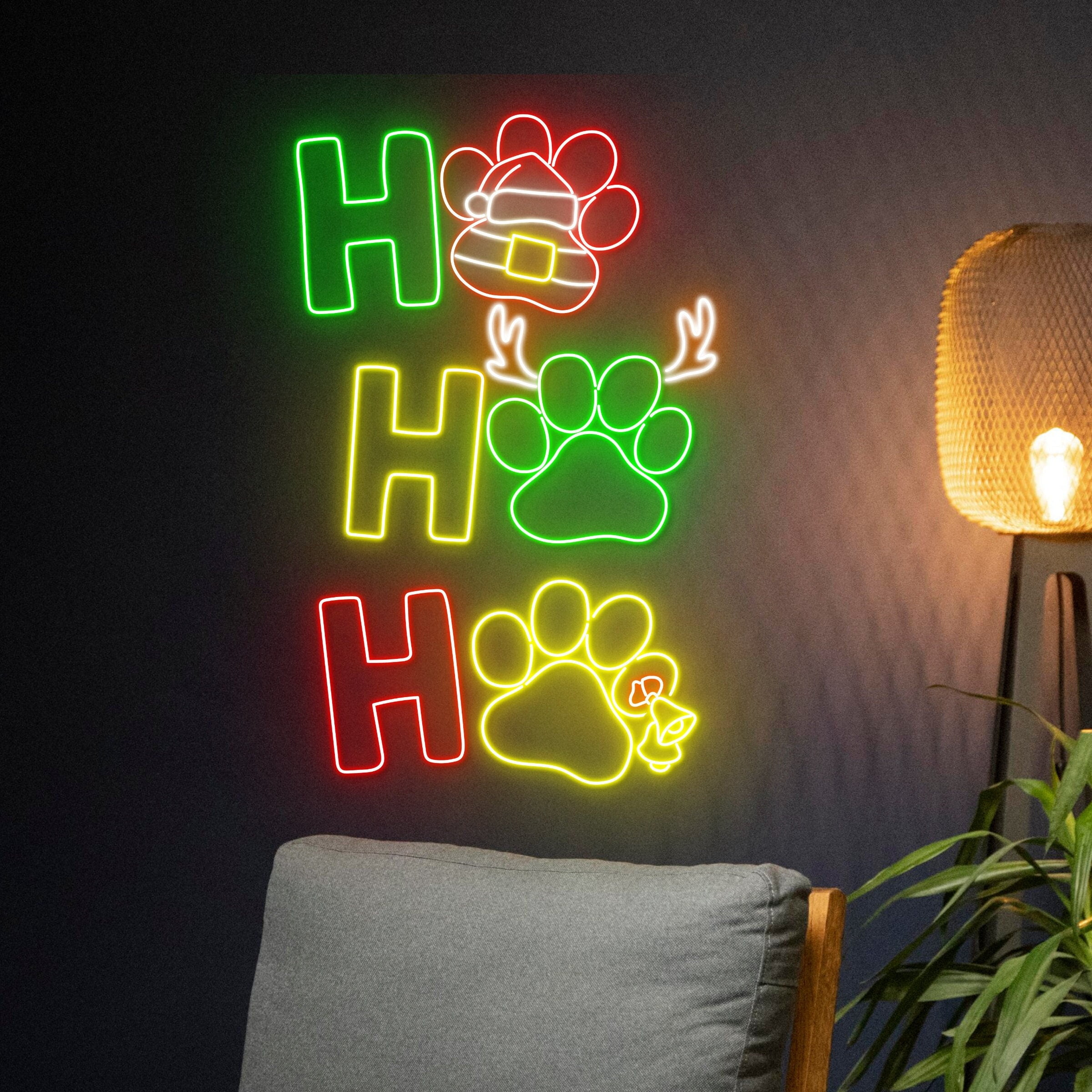 Handmadetneonsign Ho Ho Ho Paw Led Sign, Paw Hohoho Neon Sign, Dog Paw ...