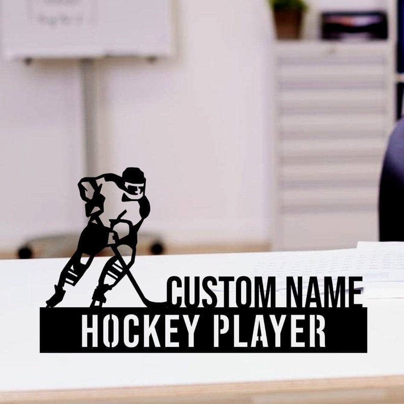 Handmadetneonsign Hockey Player Metal Nameplate, Hockey Desk Name Plate ...