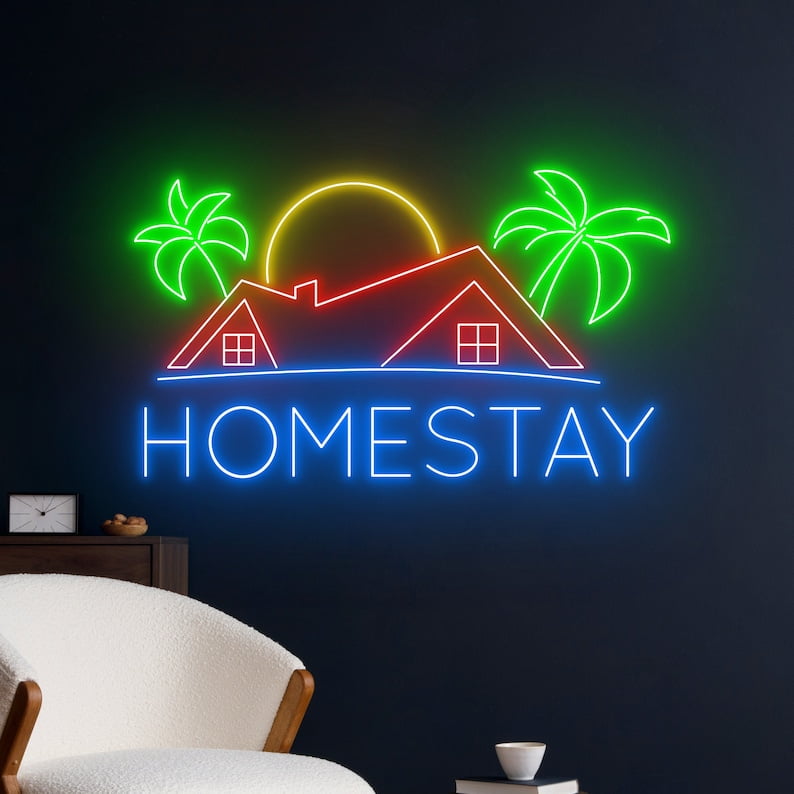 Handmadetneonsign Homestay Neon Sign, Homestay Travel Wall Art Decor ...