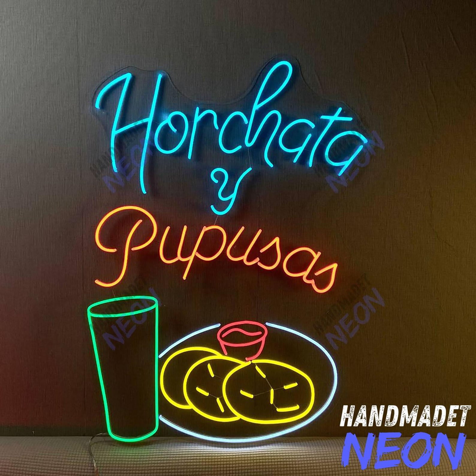 Handmadetneonsign Horchata Y Pupusas Neon Sign, Salvadoran Restaurant ...