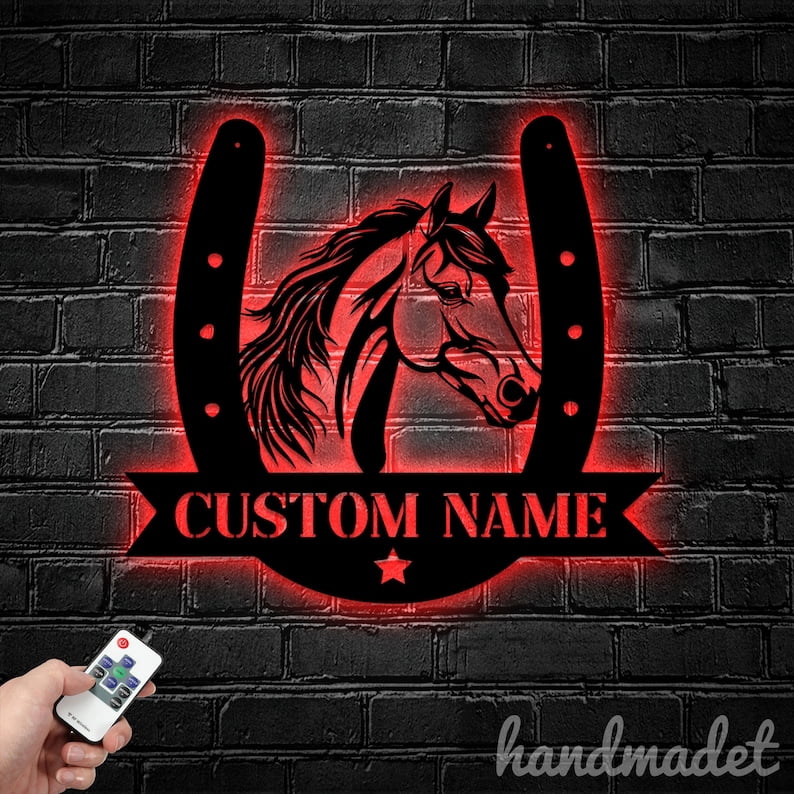 Handmadetneonsign Horse Head Metal Wall Art Light, Horseshoe Metal Sign ...
