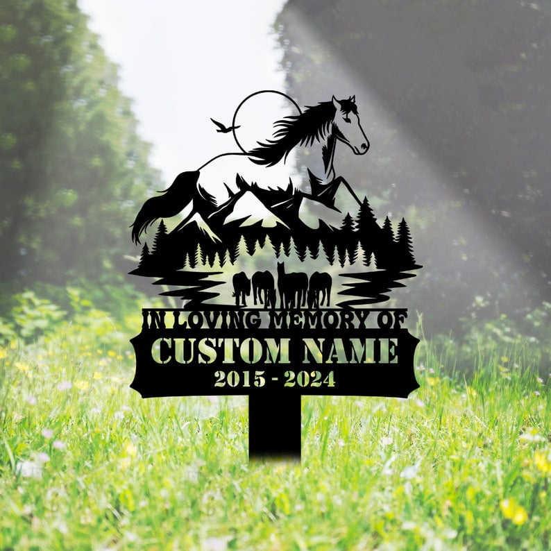 Handmadetneonsign Horse Rider Memorial Metal With Stake, Cowboy Metal ...