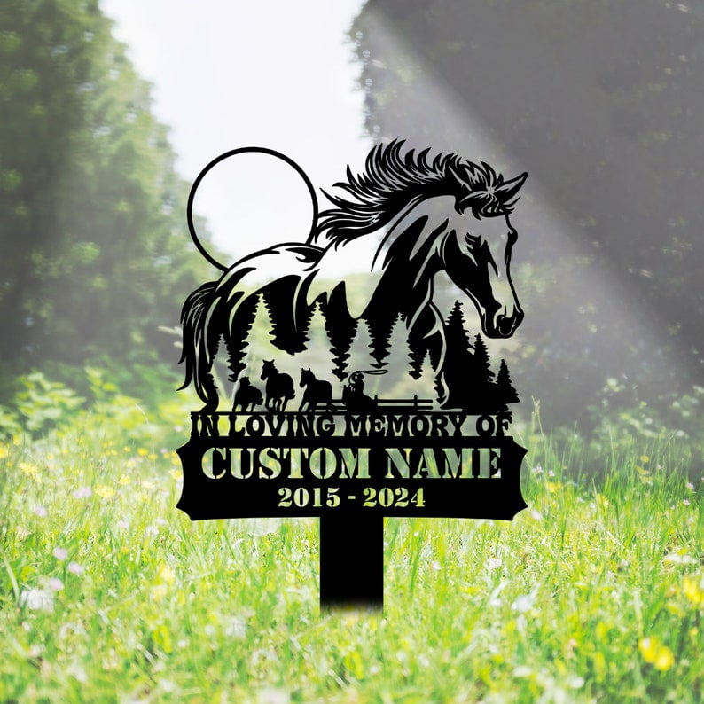 Handmadetneonsign Horse Rider Memorial Metal With Stake, Western Rodeo ...