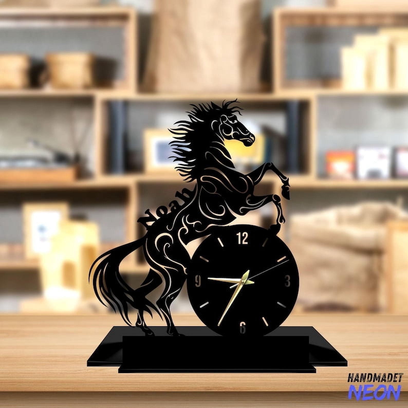 Handmadetneonsign Horse Tabletop Metal Clock, Horse Desktop Clock ...