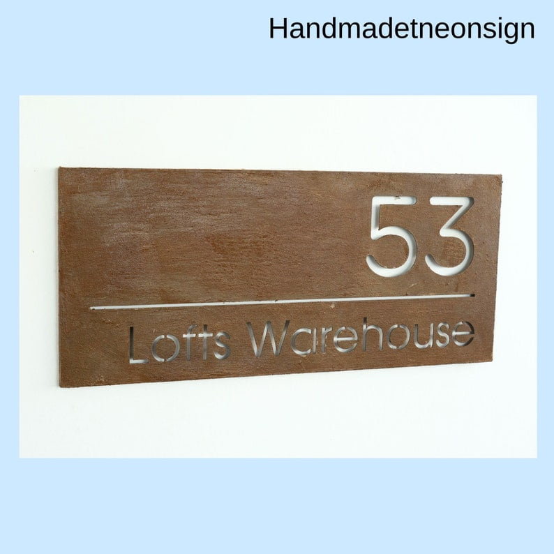 Handmadetneonsign House Number Horizontal Rusty, Rusty House Number ...