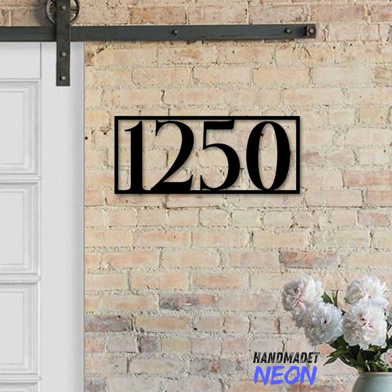 Handmadetneonsign House Number Metal Sign, Modern Metal Address Plaque ...