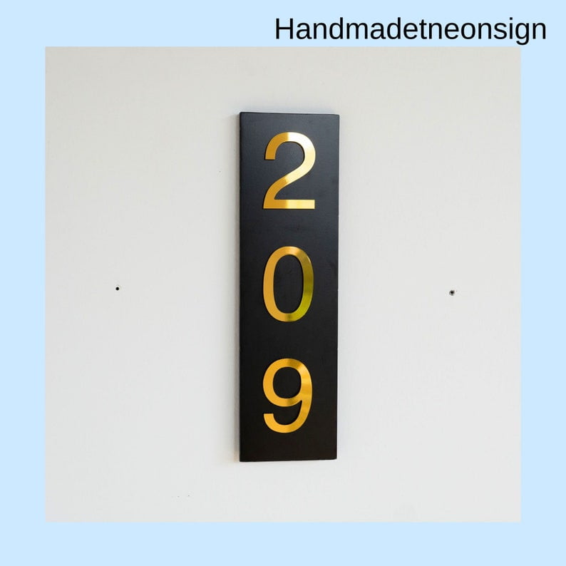 Handmadetneonsign House Number Vertical Black, House Number Metal Sign ...