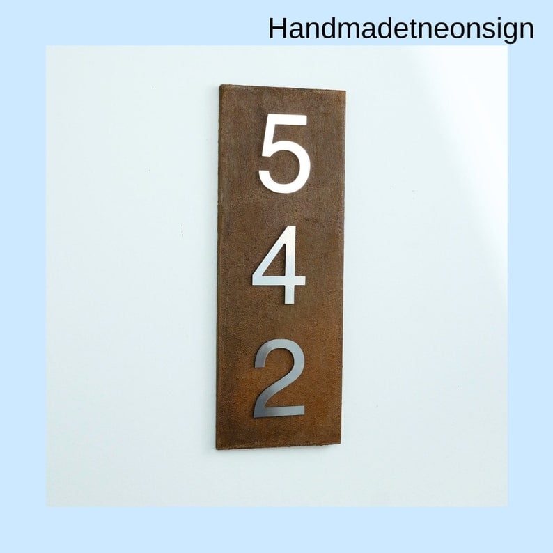 Handmadetneonsign House Number Vertical Rusty, Rusty House Number Sign ...