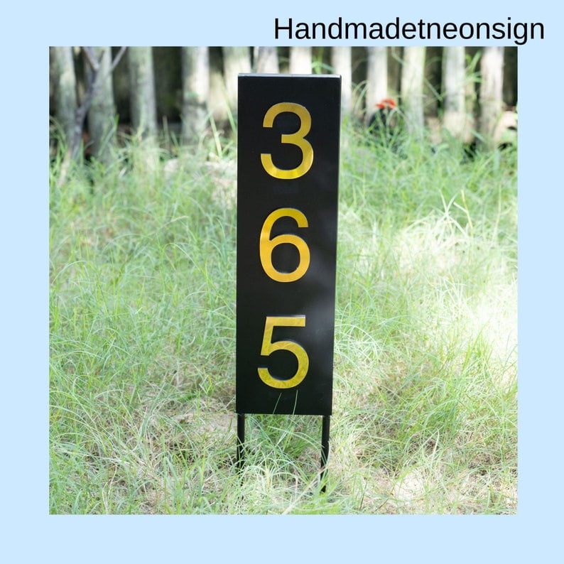 Handmadetneonsign House Number With Stakes, House Number Metal Sign ...