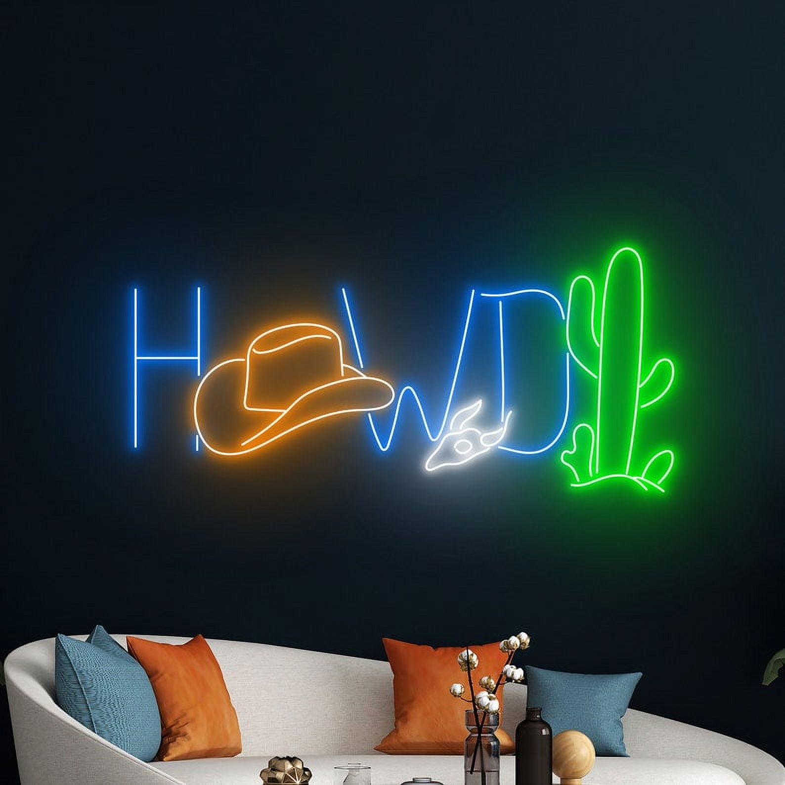 Handmadetneonsign Howdy Desert Neon Sign, Howdy Cowboy Hat Cactus Wall ...