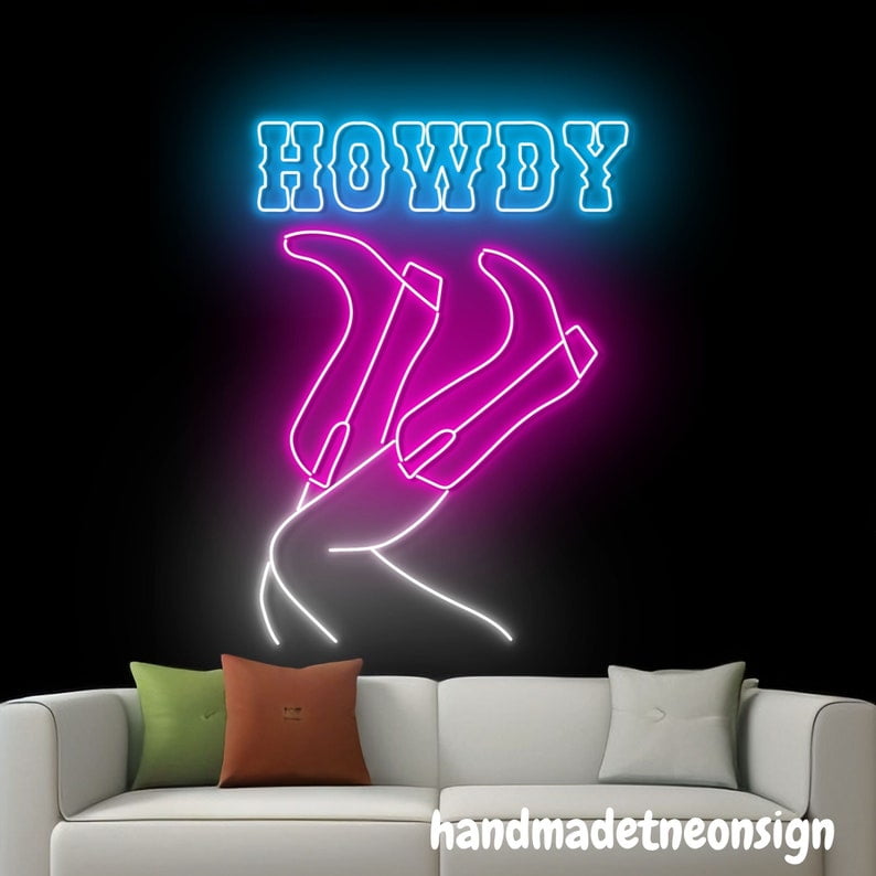 Handmadetneonsign Howdy Neon Sign, Howdy Led Light, Cowboy Boots Wall ...
