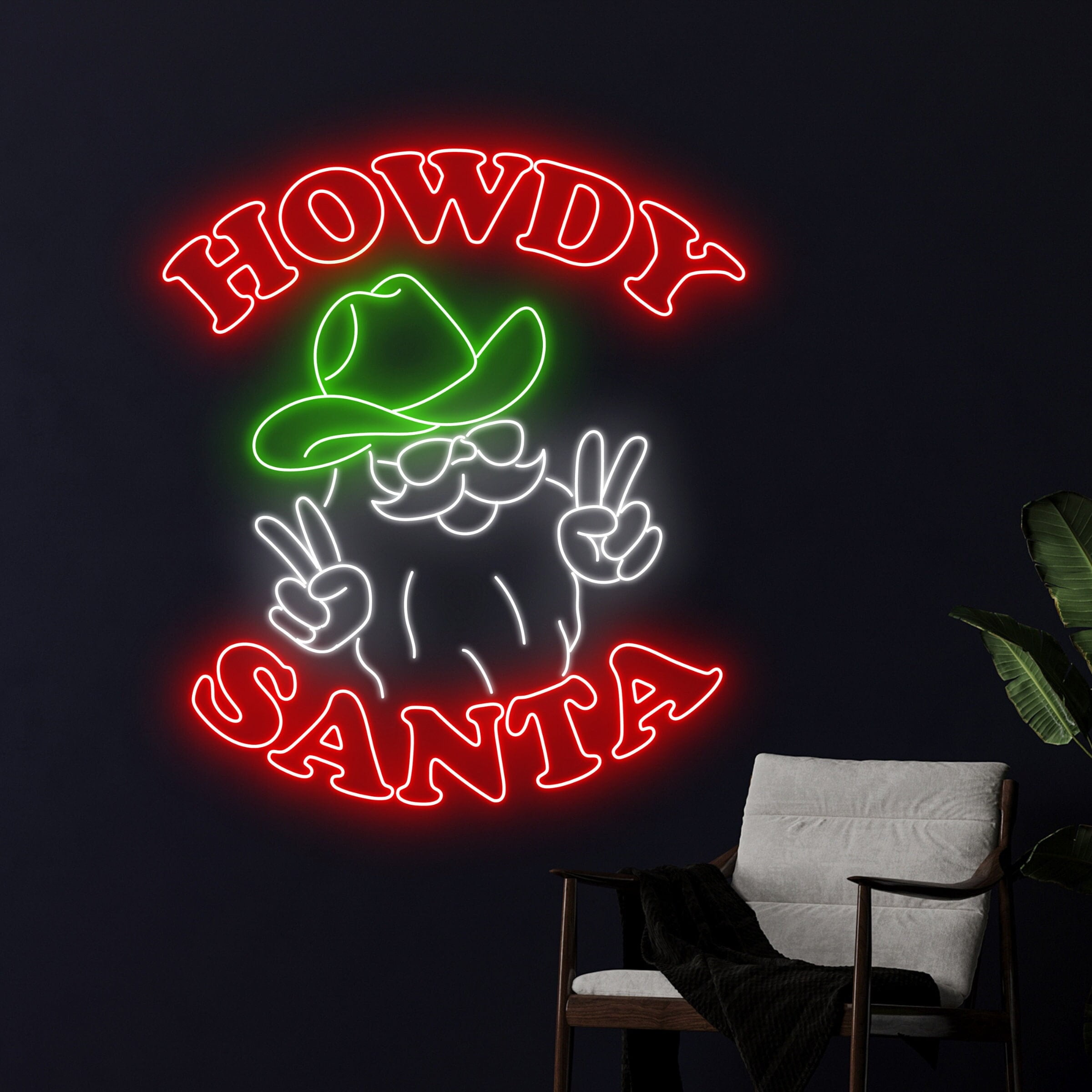 Handmadetneonsign Howdy Santa Neon Sign, Cowboy Hat Santa Claus Led ...
