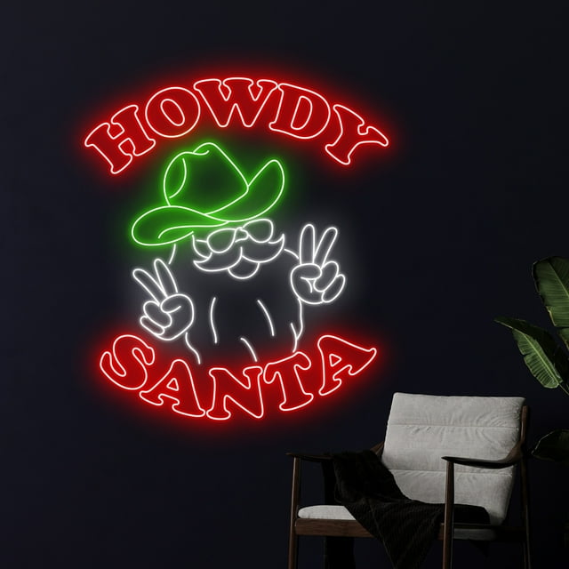 Handmadetneonsign Howdy Santa Neon Sign, Cowboy Hat Santa Claus Led ...