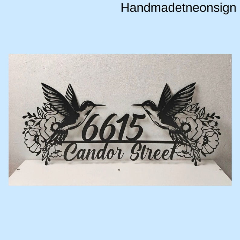 Handmadetneonsign Hummingbird House Number, Bird Home Number Metal Wall ...
