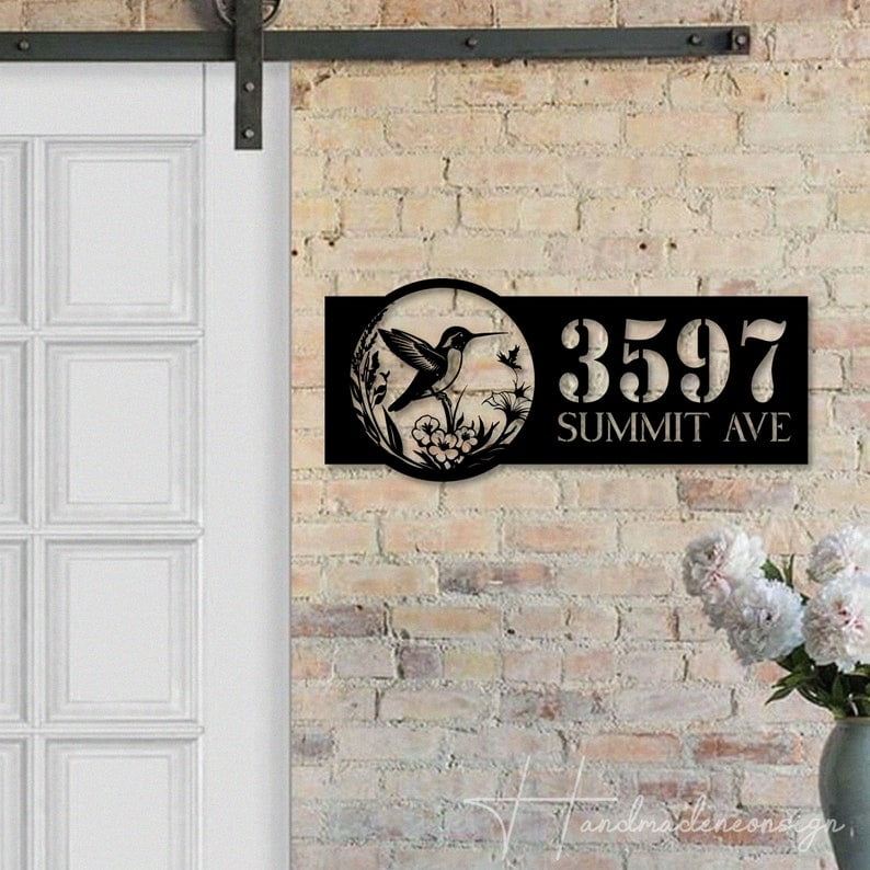 Handmadetneonsign Hummingbird House Number Metal Wall Art LED Light ...