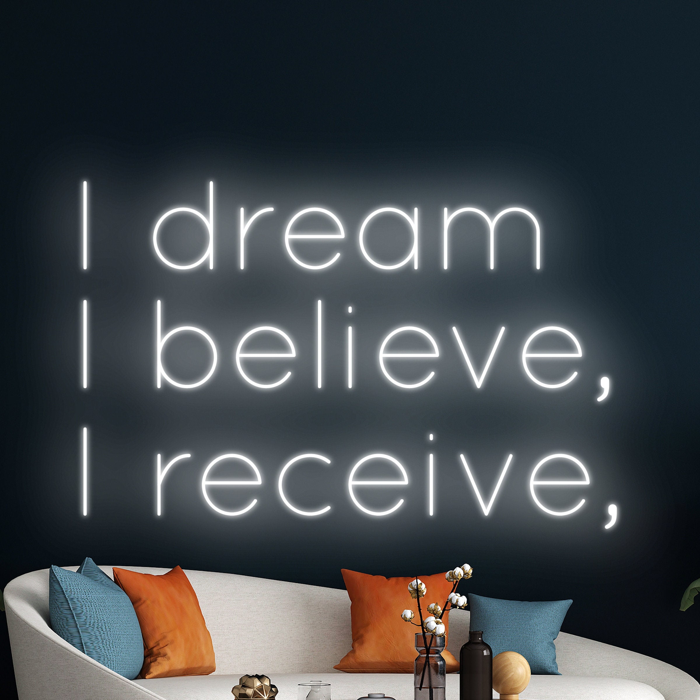 Handmadetneonsign I Dream I Believe I Receive Neon Sign, Custom Quote ...