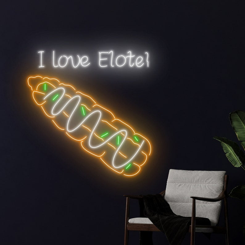 Handmadetneonsign I Love You Elote Neon Sign, Elote Corn Wall Art Decor ...