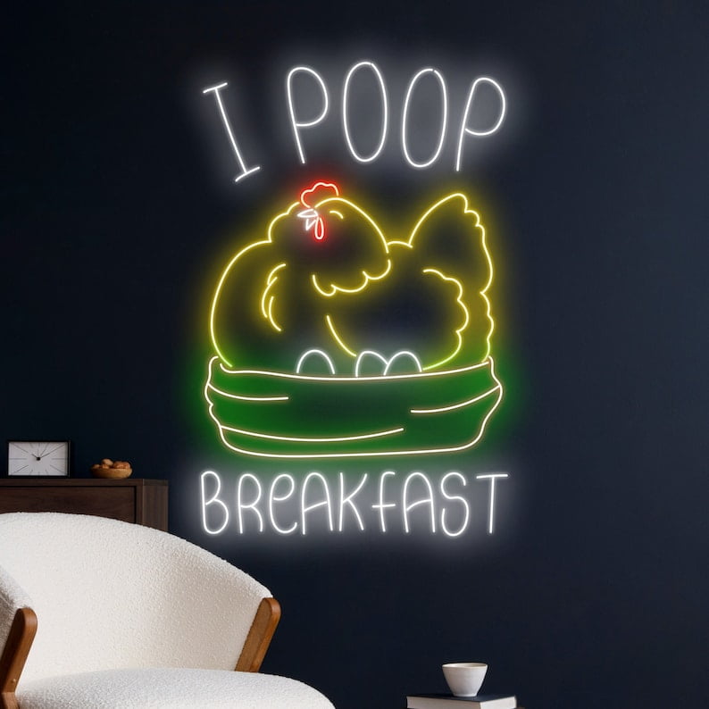 Handmadetneonsign I Poop Breakfast Chicken Hatching Egg Neon Light ...