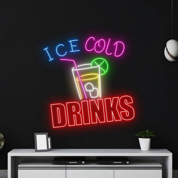 Handmadetneonsign Ice Cold Drinks Neon Sign, Cocktail Glass Led Wall ...