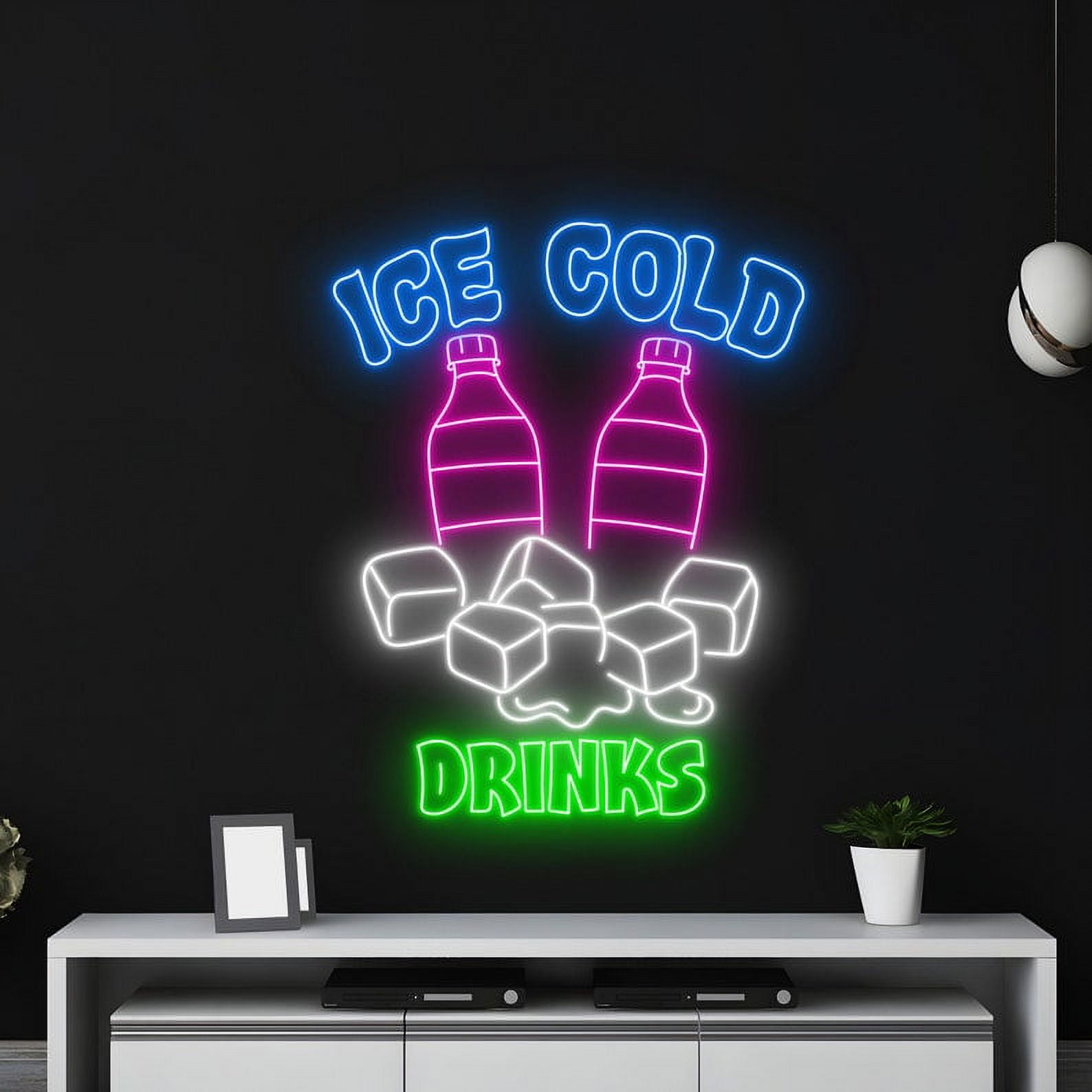 Handmadetneonsign Ice Cold Drinks Neon Sign, Water Bottle Neon Led Wall ...