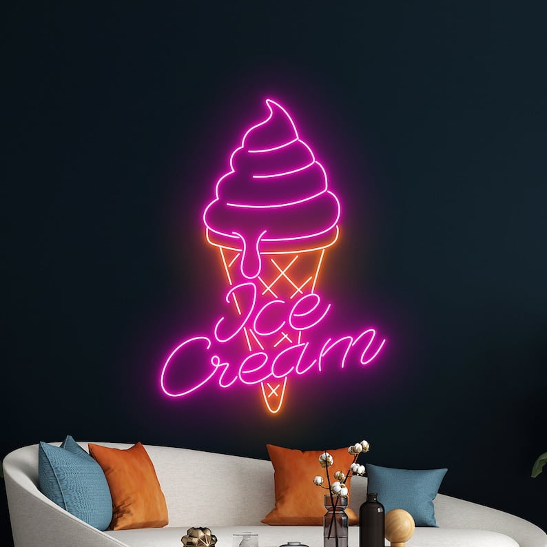 Handmadetneonsign Ice Cream Cone Neon Sign, Melting Ice Cream Neon ...