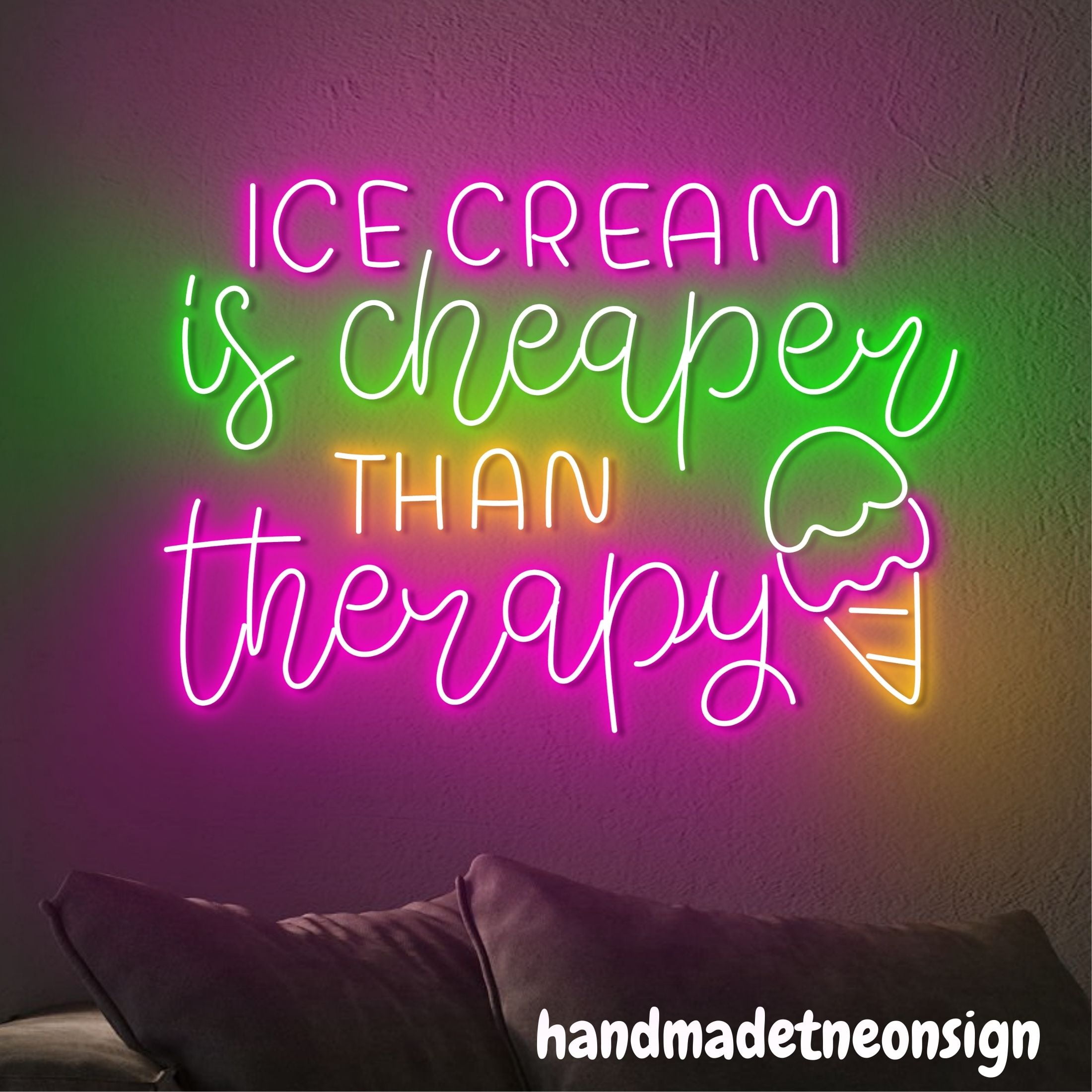 Handmadetneonsign Ice Cream Is Cheaper Than Theraphy Neon Sign, Ice Cream Wall Art Decor, Store ...