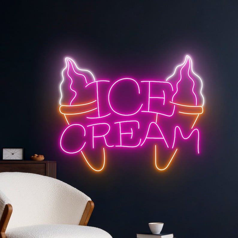 Handmadetneonsign Ice Cream Neon Sign, Ice Cream Cone Wall Art Decor ...