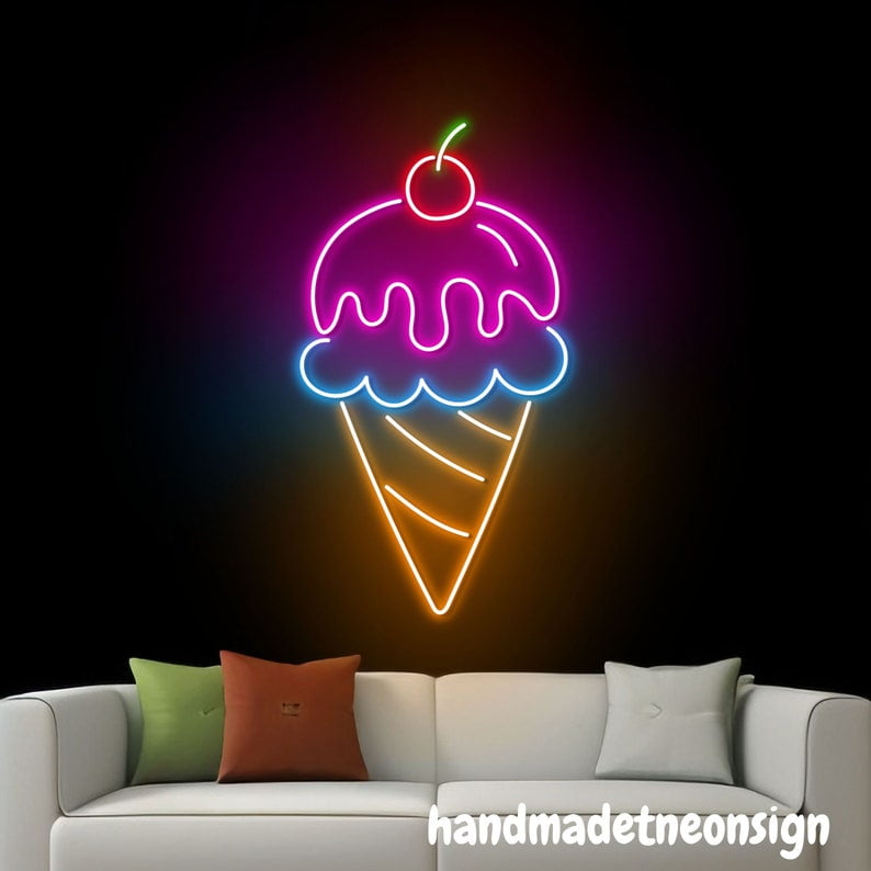 Handmadetneonsign Ice Cream Neon Sign, Ice Cream Cone Wall Art Light ...