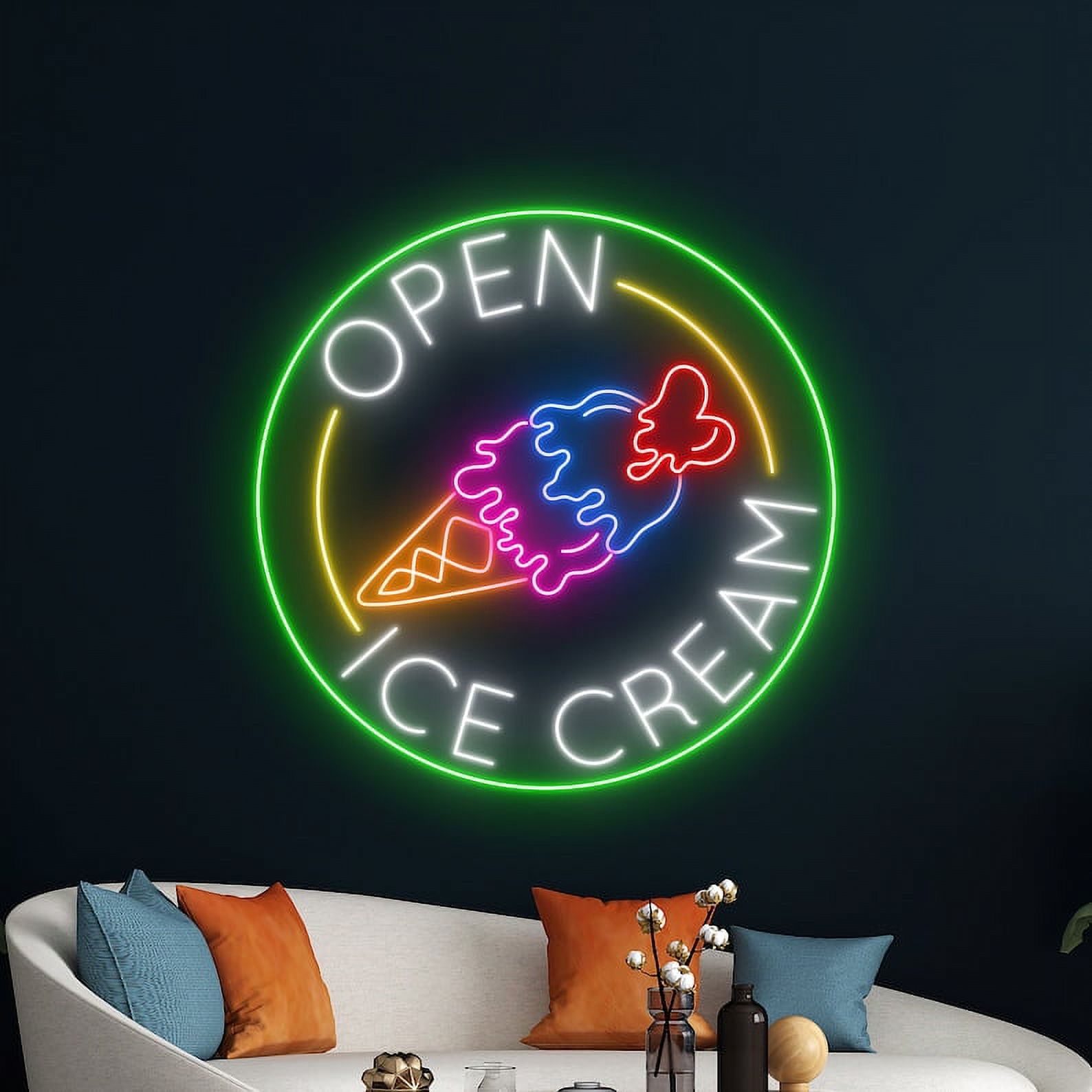 Handmadetneonsign Ice Cream Open Neon Sign, Ice Cream Cone Wall Decor ...