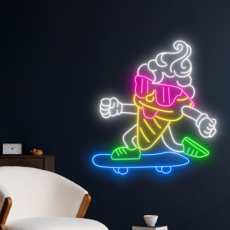 Handmadetneonsign Ice Cream Skateboard Neon Sign, Skateboarding Wall ...