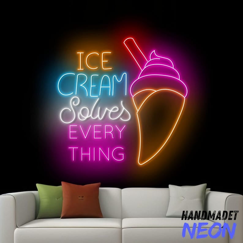 Handmadetneonsign Ice Cream Solves Everything Neon Sign, Ice Cream Led ...