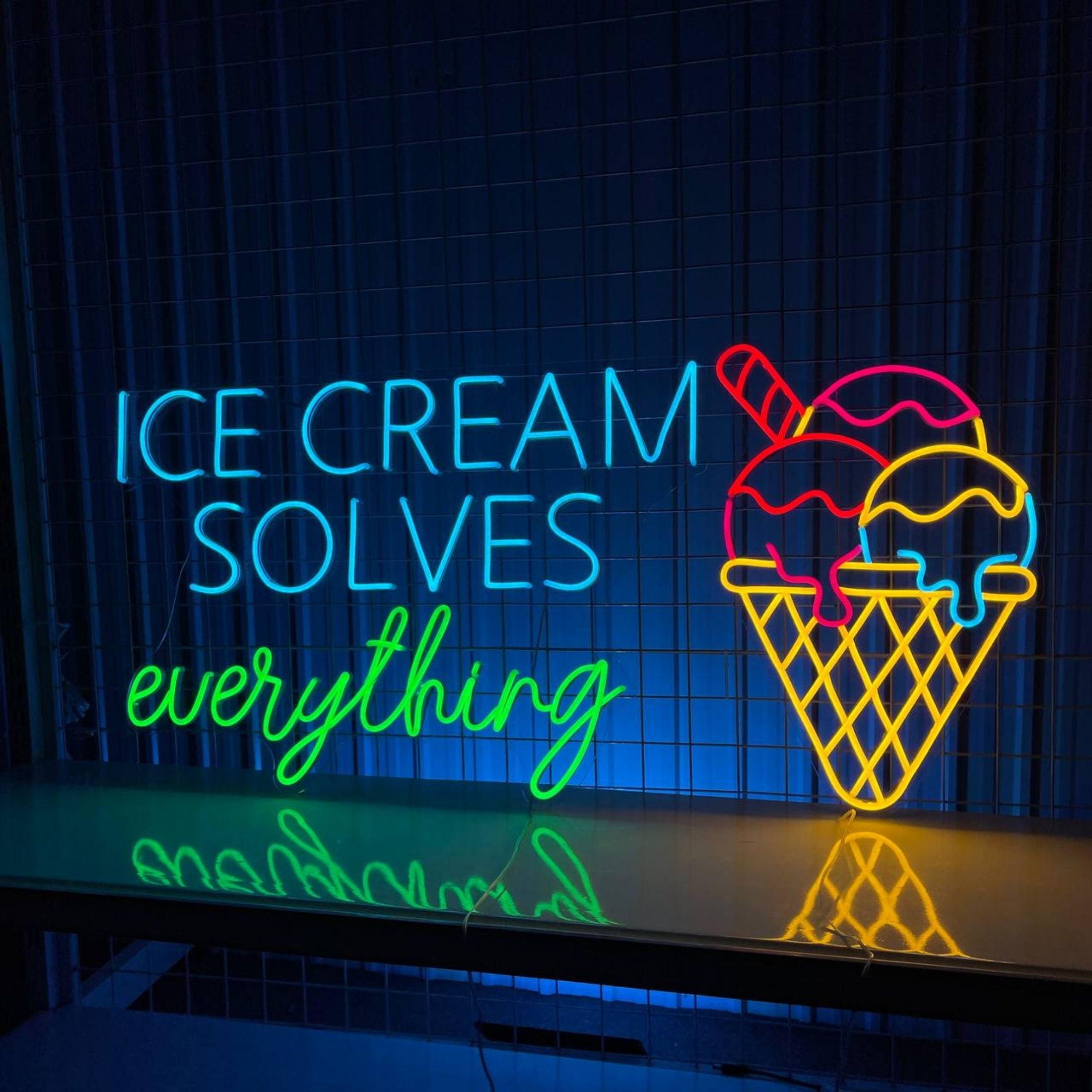 Handmadetneonsign Ice Cream Solves Everything Neon Sign, Ice Cream Wall ...