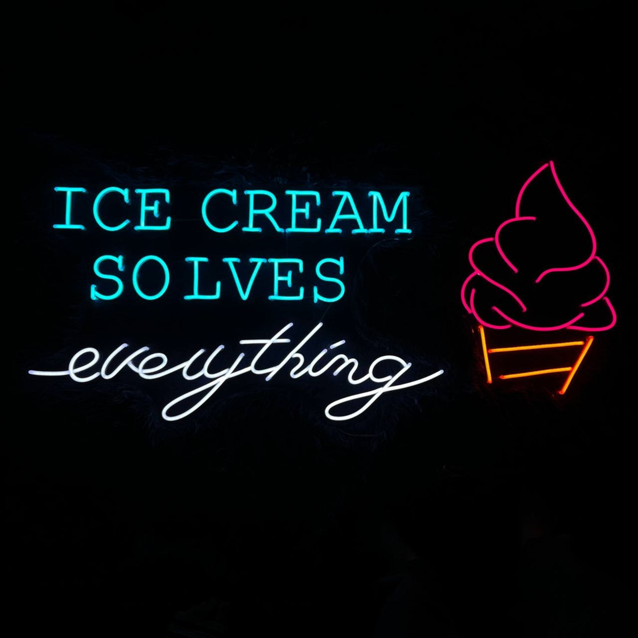 Handmadetneonsign Ice Cream Solves Everything Neon Sign, Ice Cream Wall ...