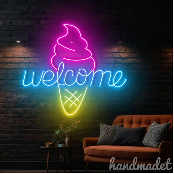 Handmadetneonsign Ice Cream Welcome Neon Sign, Ice Cream Open Neon Sign ...