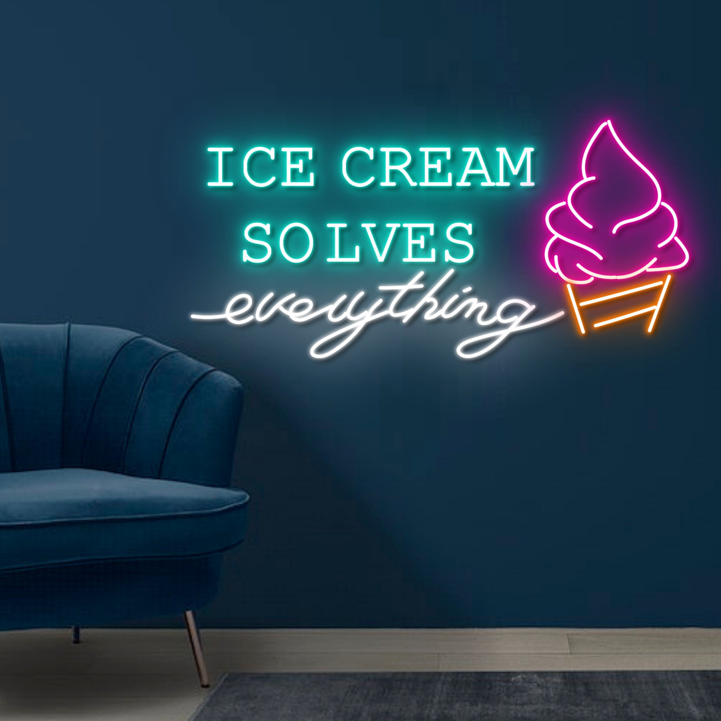 Handmadetneonsign Ice cream solves everything neon sign, Ice cream shop ...