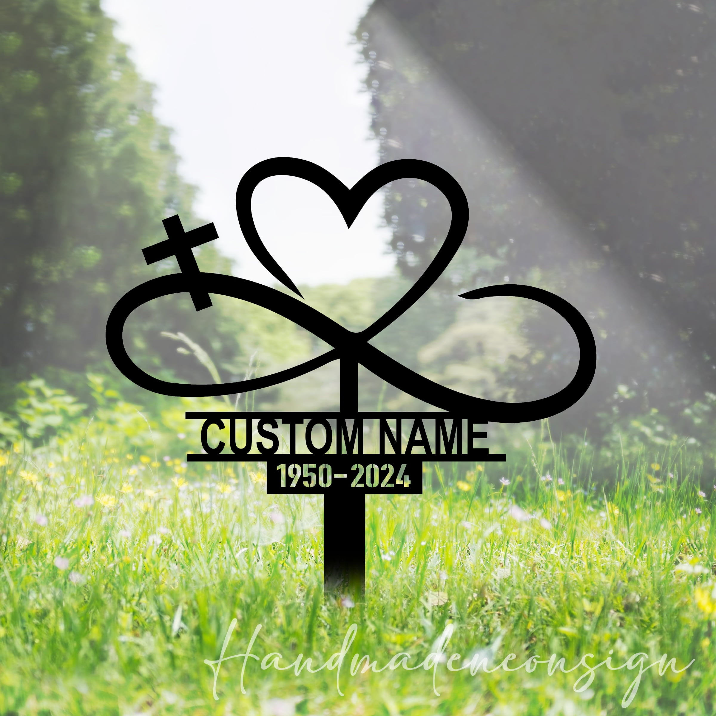 Handmadetneonsign Infinity Heart Cross Memorial Metal With Stake, Grave ...