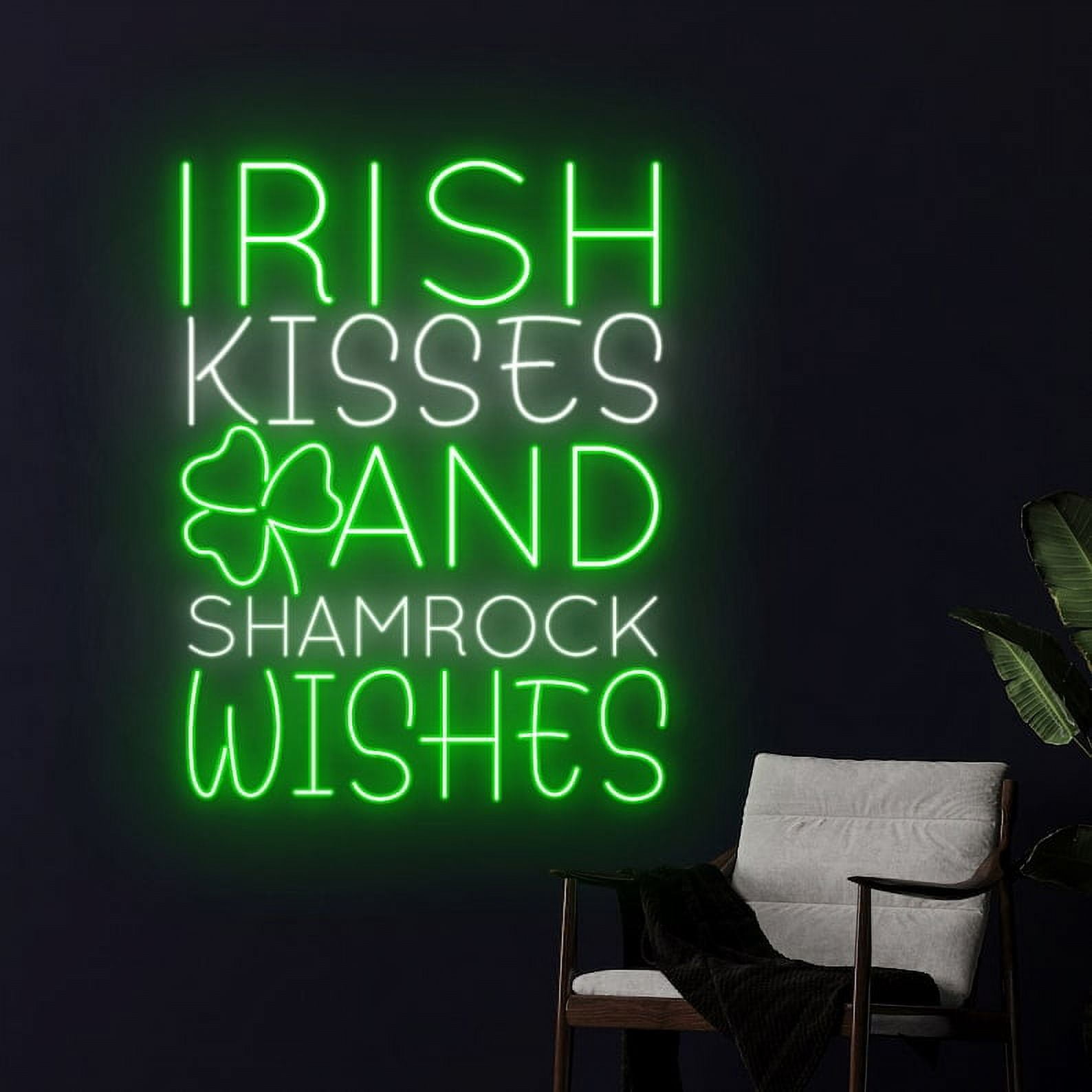 Handmadetneonsign Irish Kisses And Shamrock Wishes Neon Sign, Shamrock ...
